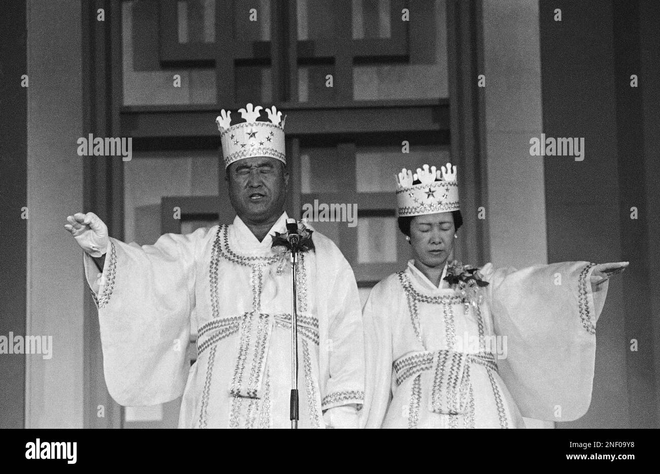Rev. Sun Myung Moon, left, and his wife Hak Ja Han, are shown during ...