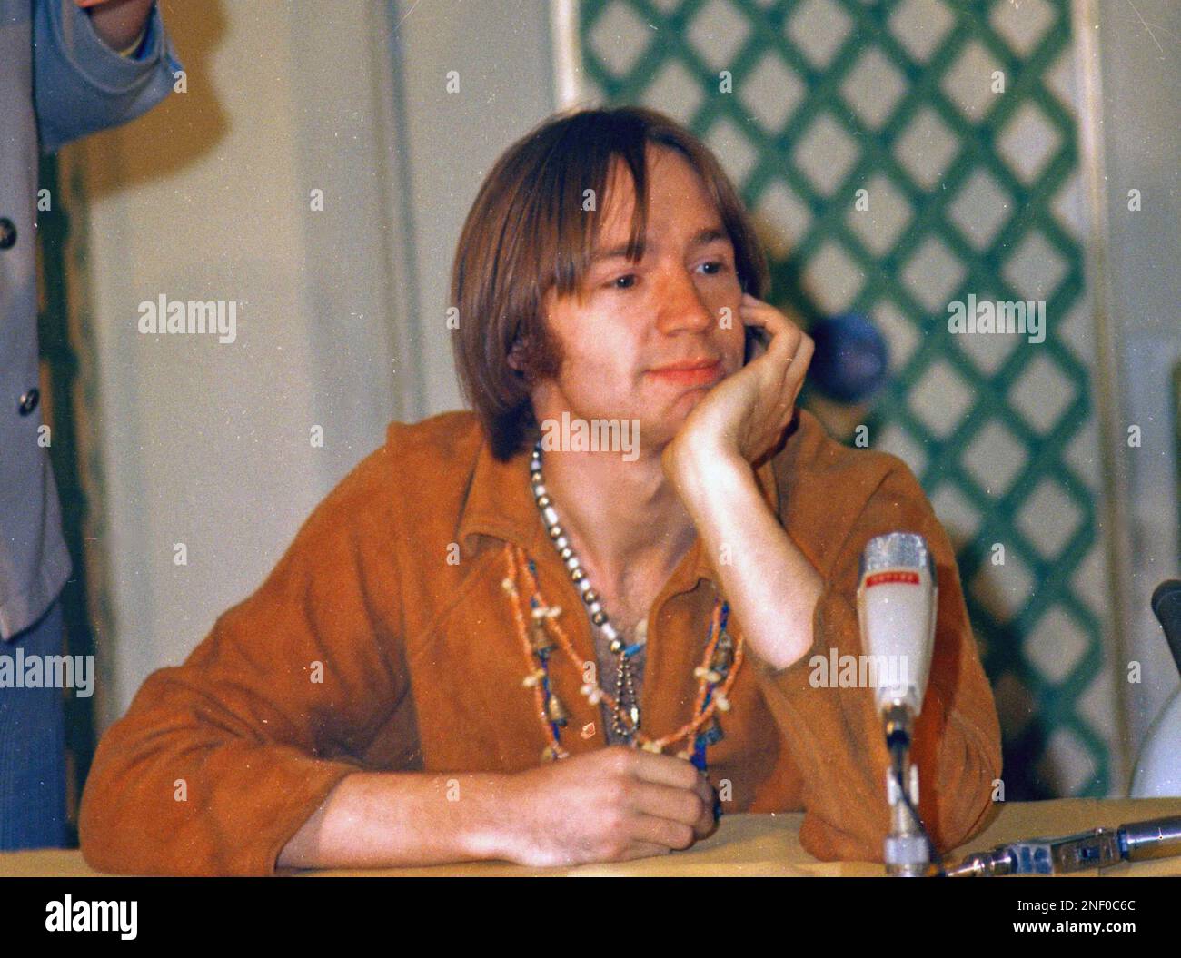 Peter Tork of the pop group the Monkees is shown at a press conference ...