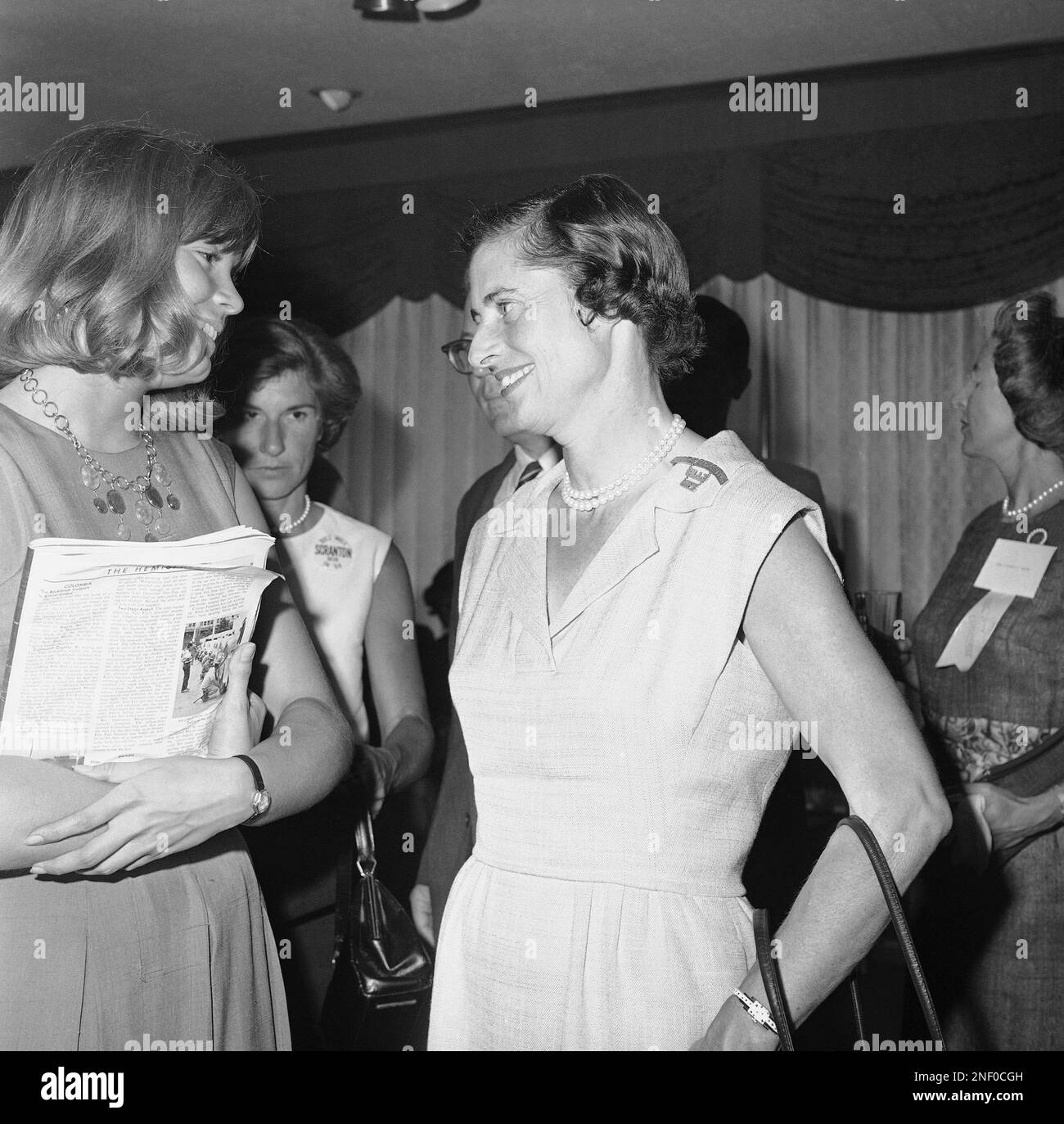 Engaging in conversation during campaign are Sharon Percy, left, and ...