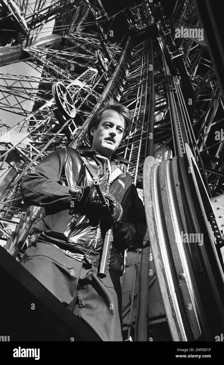 American actor Peter Fonda is seen somewhere between two stories of the ...