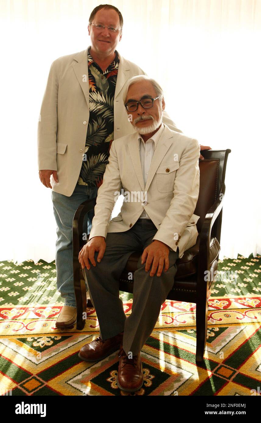 "Ponyo" director Hayao Miyazaki, right, and John Lasseter, executive ...