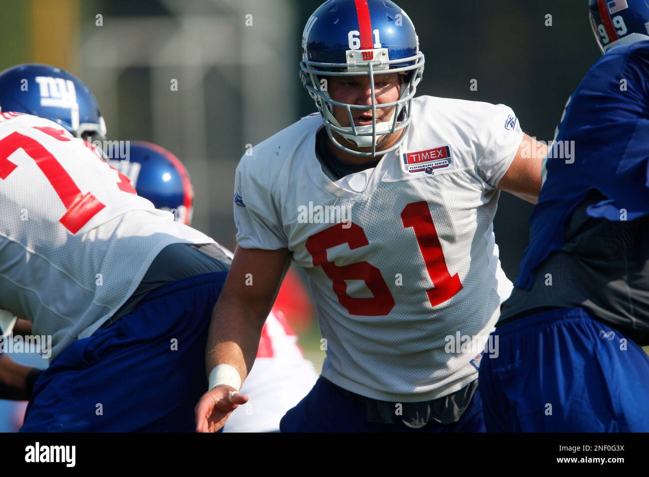 New York Giants offensive lineman Adam Koets in action during NFL ...