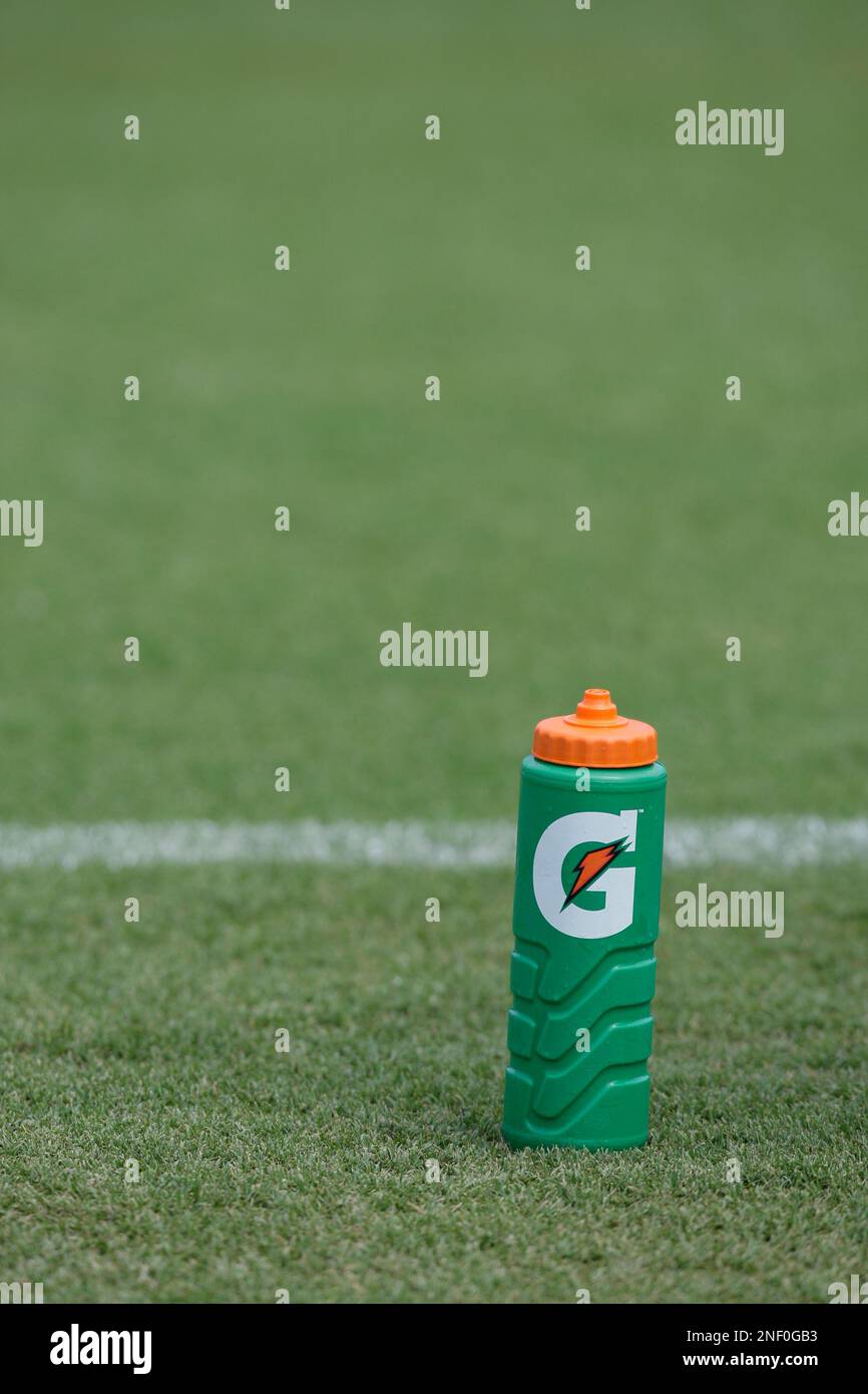 A Gatorade bottle is shown during the team's NFL football training camp ...