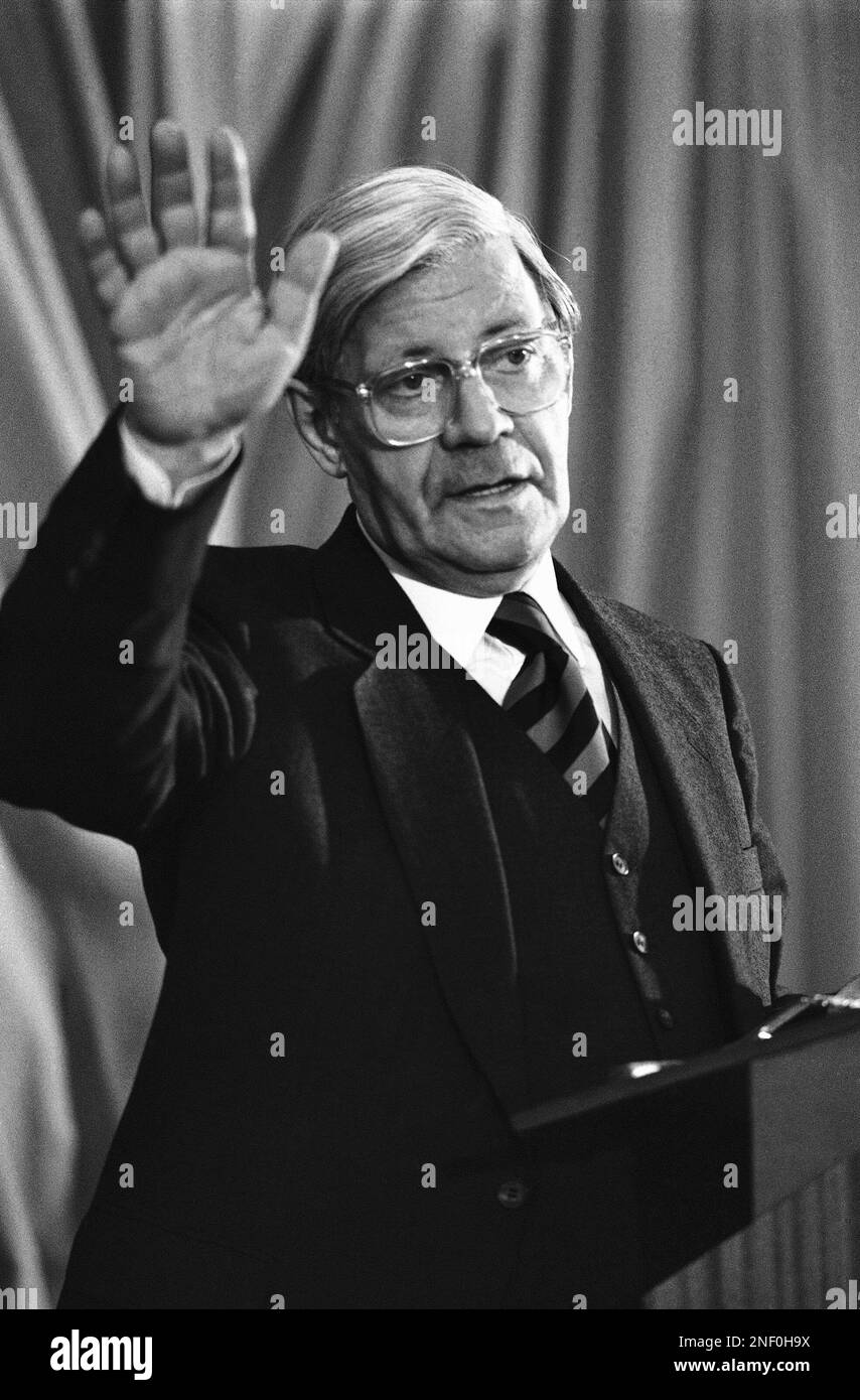 Former West-German chancellor Helmut Schmidt gestures while addressing ...
