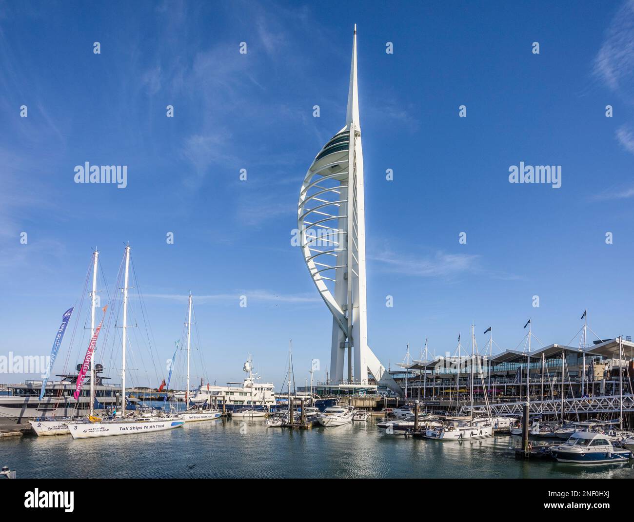 Spinnaker Tower in Portsmouth Harbour seen from Gunwharf Quays Marina ...