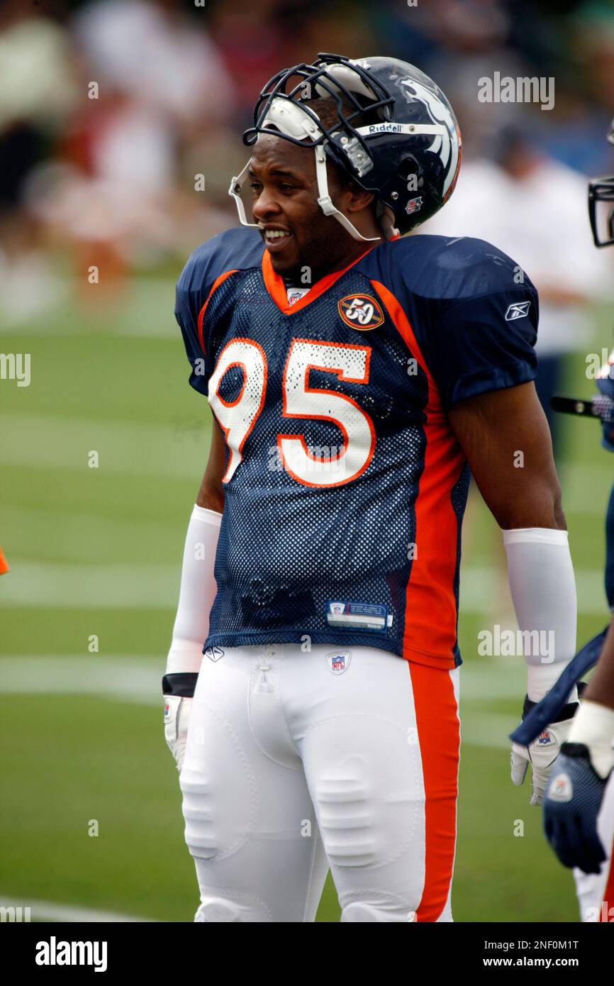 Denver Broncos linebacker Darrell Reid takes part in drills during ...
