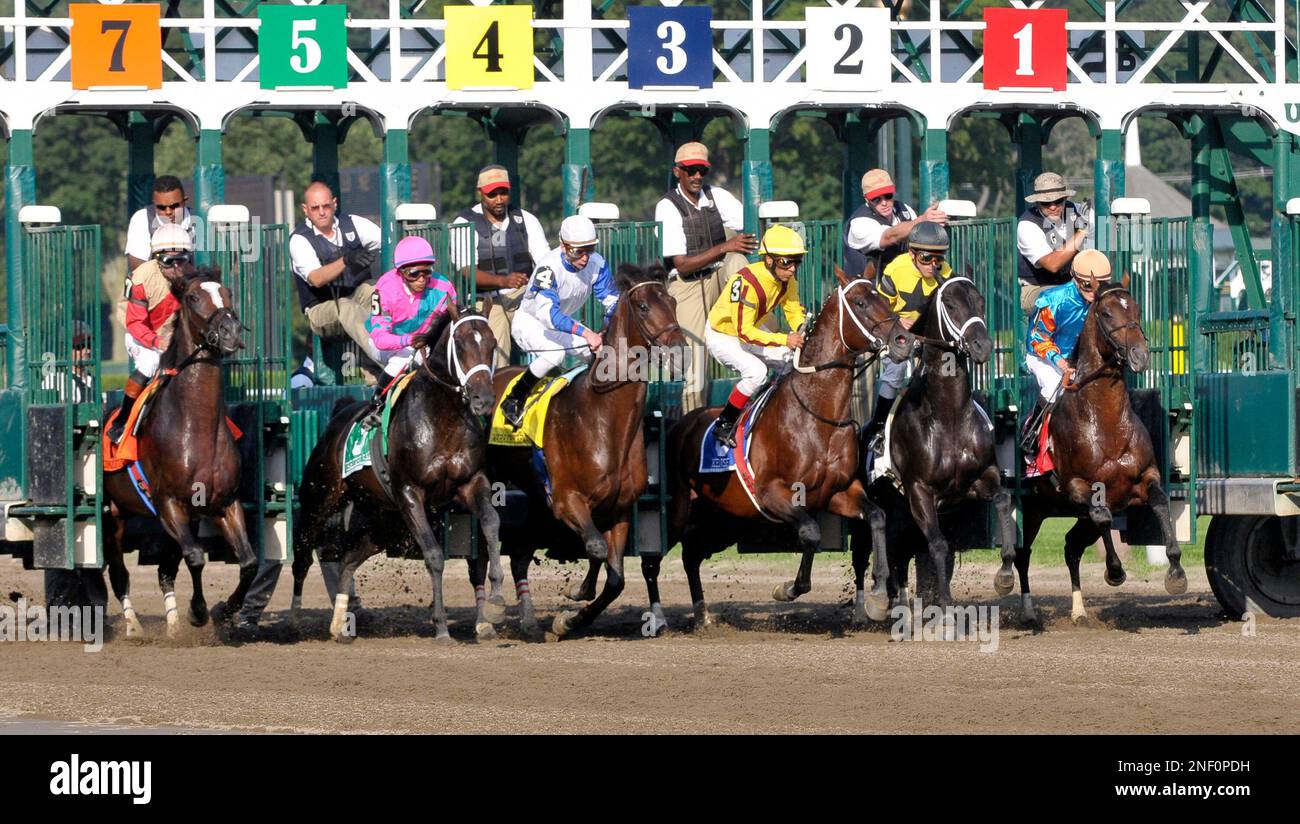 Start of the Jim Dandy horse race at Saratoga Race Course in Saratoga ...