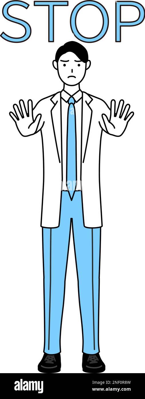 male doctor with white coat, simple line drawing Stock Vector Image ...