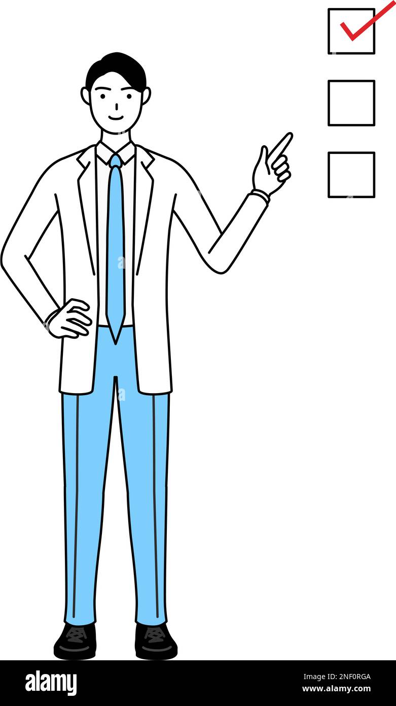 male doctor with white coat, simple line drawing Stock Vector Image ...