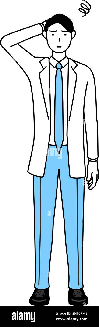 male doctor with white coat, simple line drawing Stock Vector Image ...