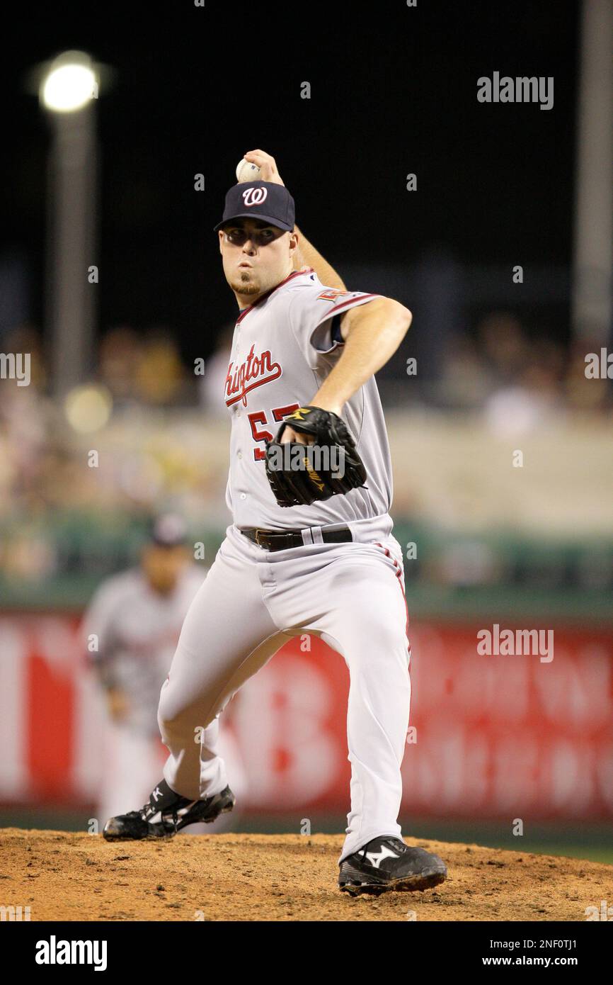 Washington Nationals pitcher Jason Bergmann throws in a baseball game ...