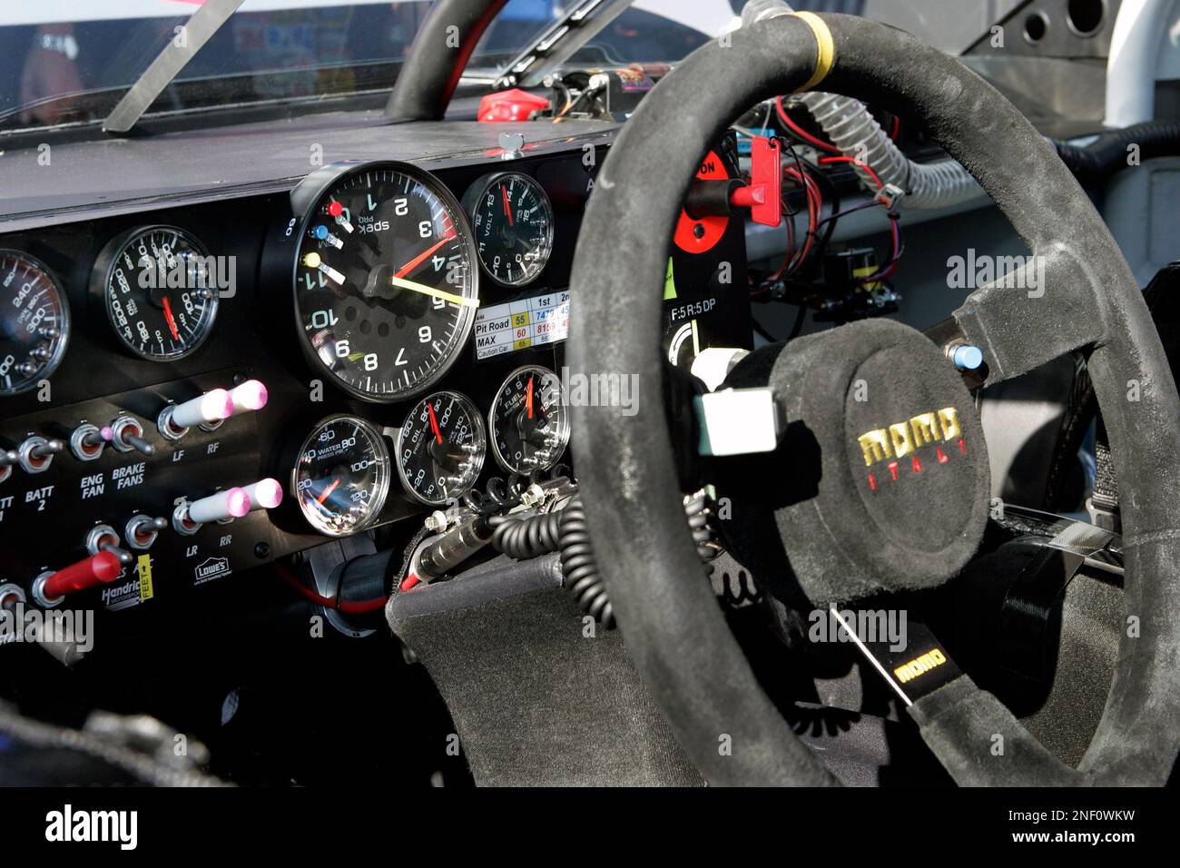 A NASCAR Sprint Cup Series race car instrument panel is seen with the ...