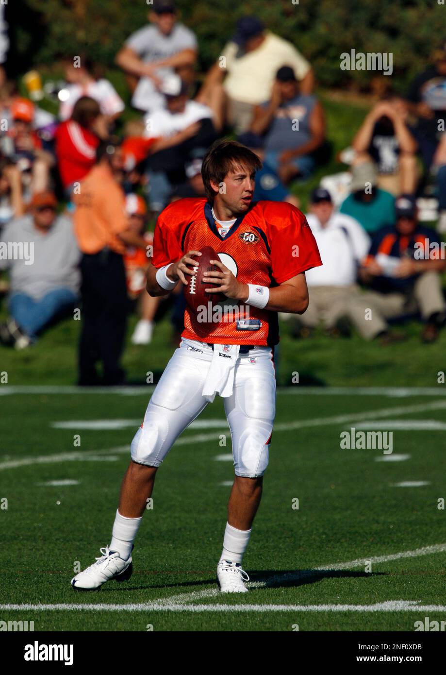 Denver Broncos quarterback Kyle Orton takes part in drills during the ...