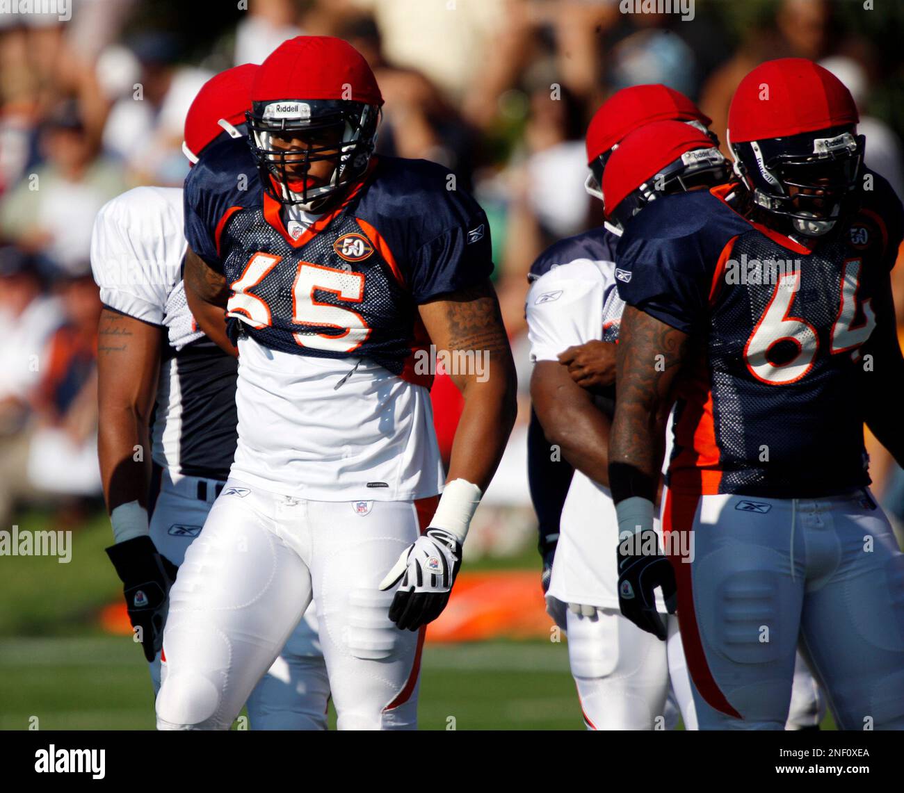 Denver Broncos rookie defensive lineman Rulon Davis takes part in ...