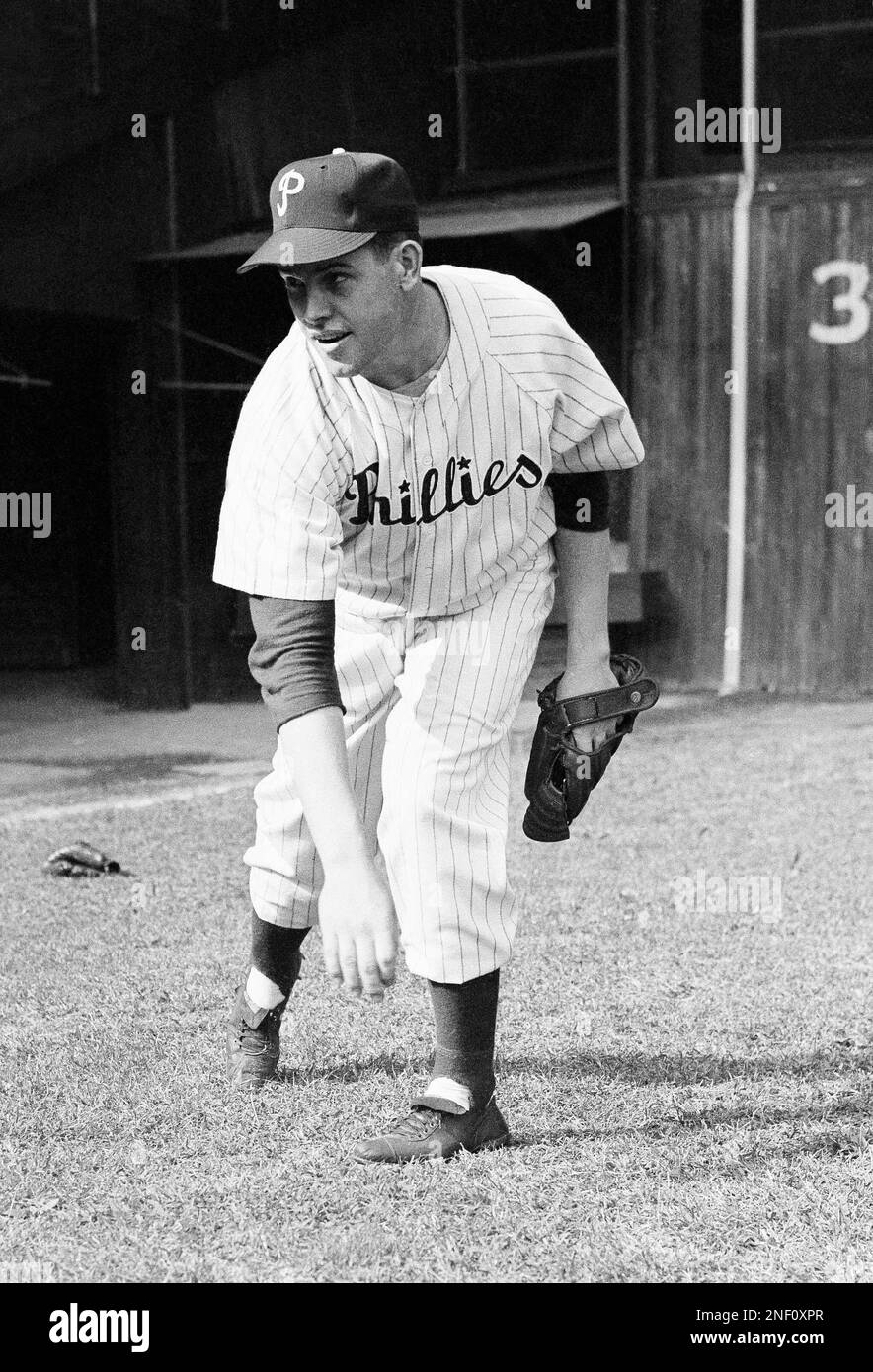 Robin Roberts Pitcher of the Phils work out on the mound at Shibe Park ...