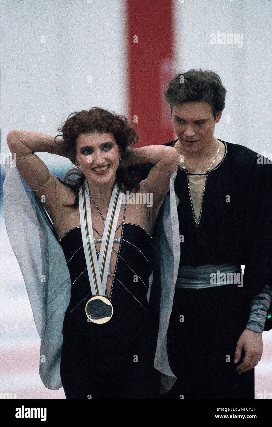 Marina Klimova of the Unified Team smiles as she and her partner Sergei ...