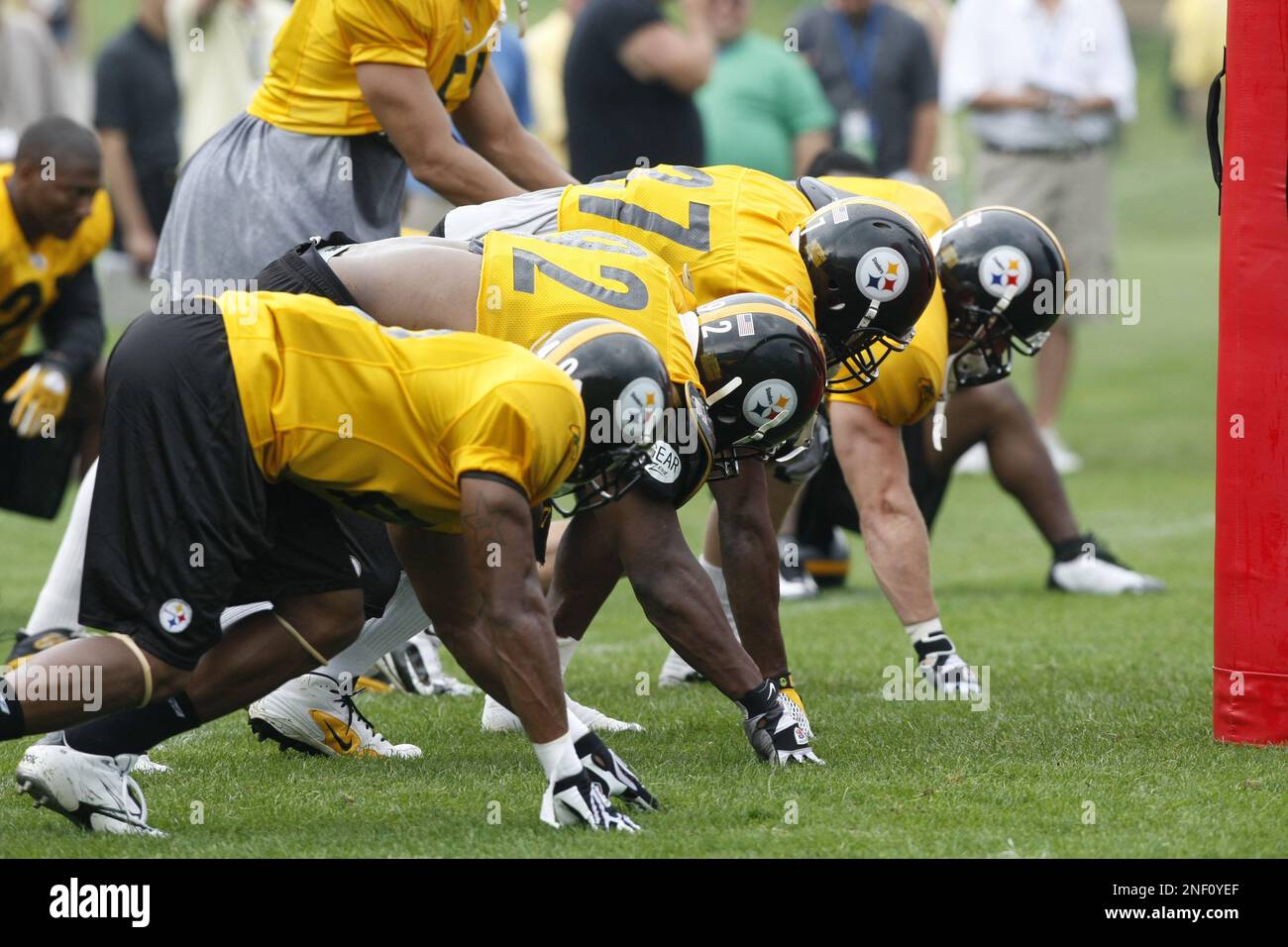 Pittsburgh Steelers defense lines up for a drill on the practice field ...
