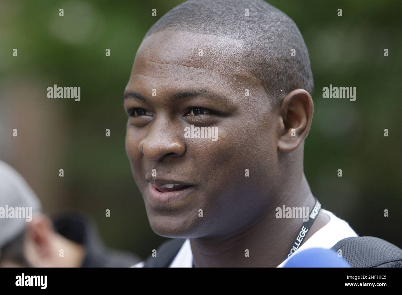 Carolina Panthers' Everette Brown is shown after arriving at Wofford ...