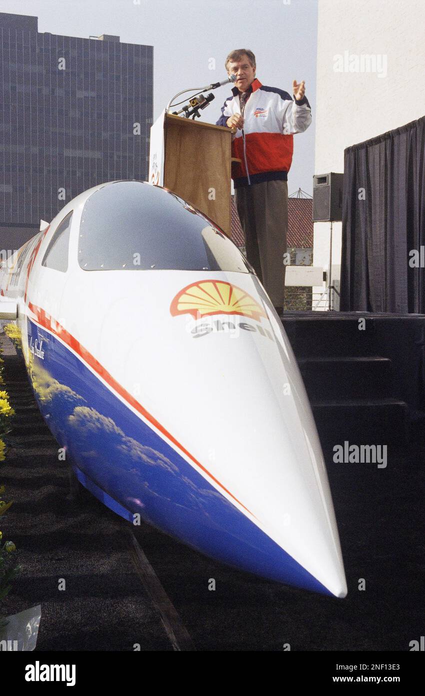 Five-time land speed record holder Craig Breedlove addresses a news ...