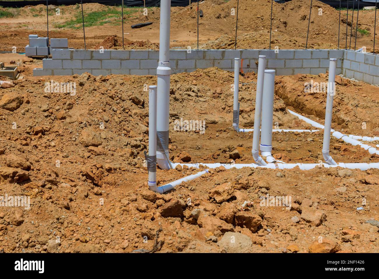 Utility sewer pipe and water pipe will be laid under foundation of new ...