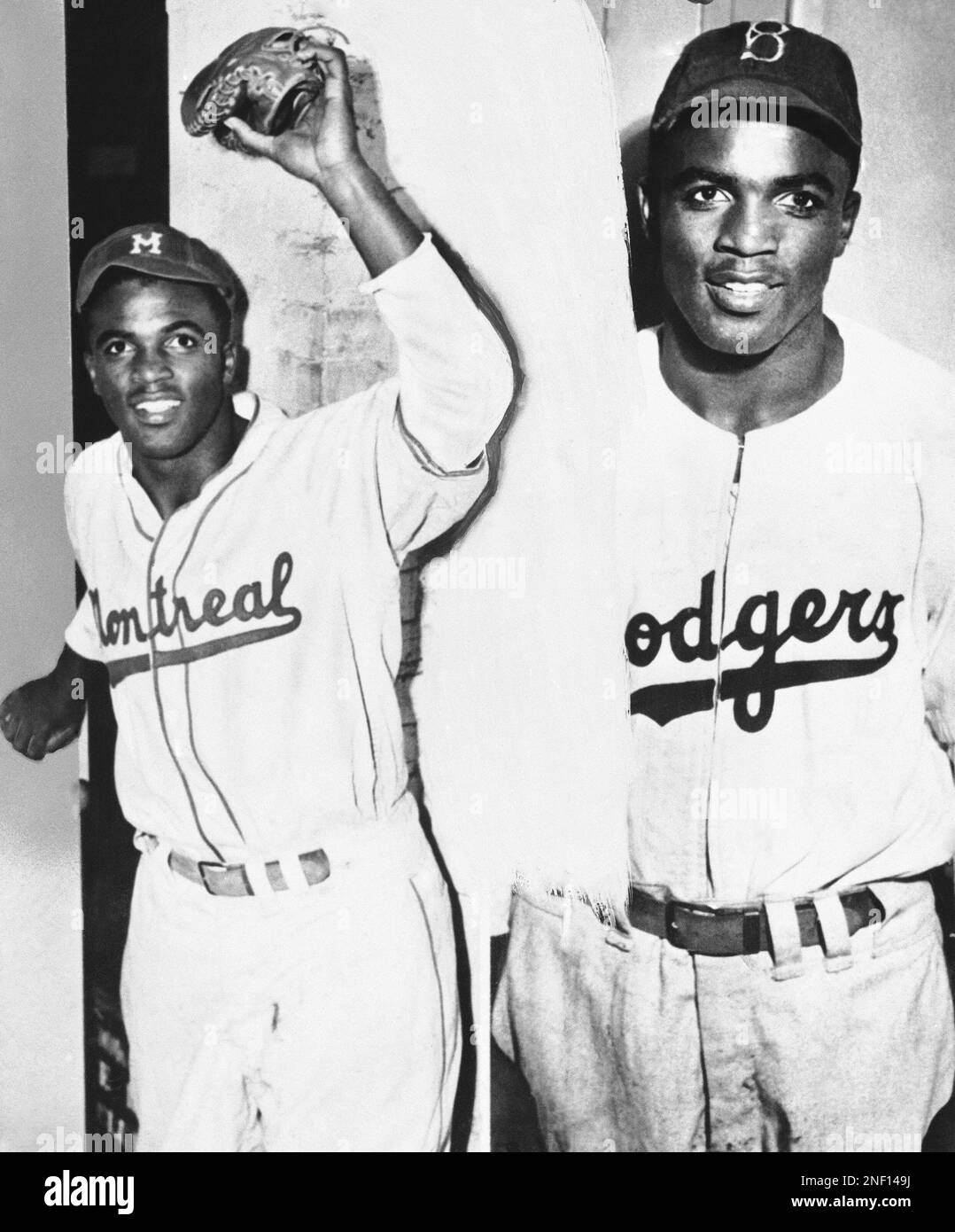 Jackie Robinson shown April 11, 1947 in Montreal uniform on left and ...