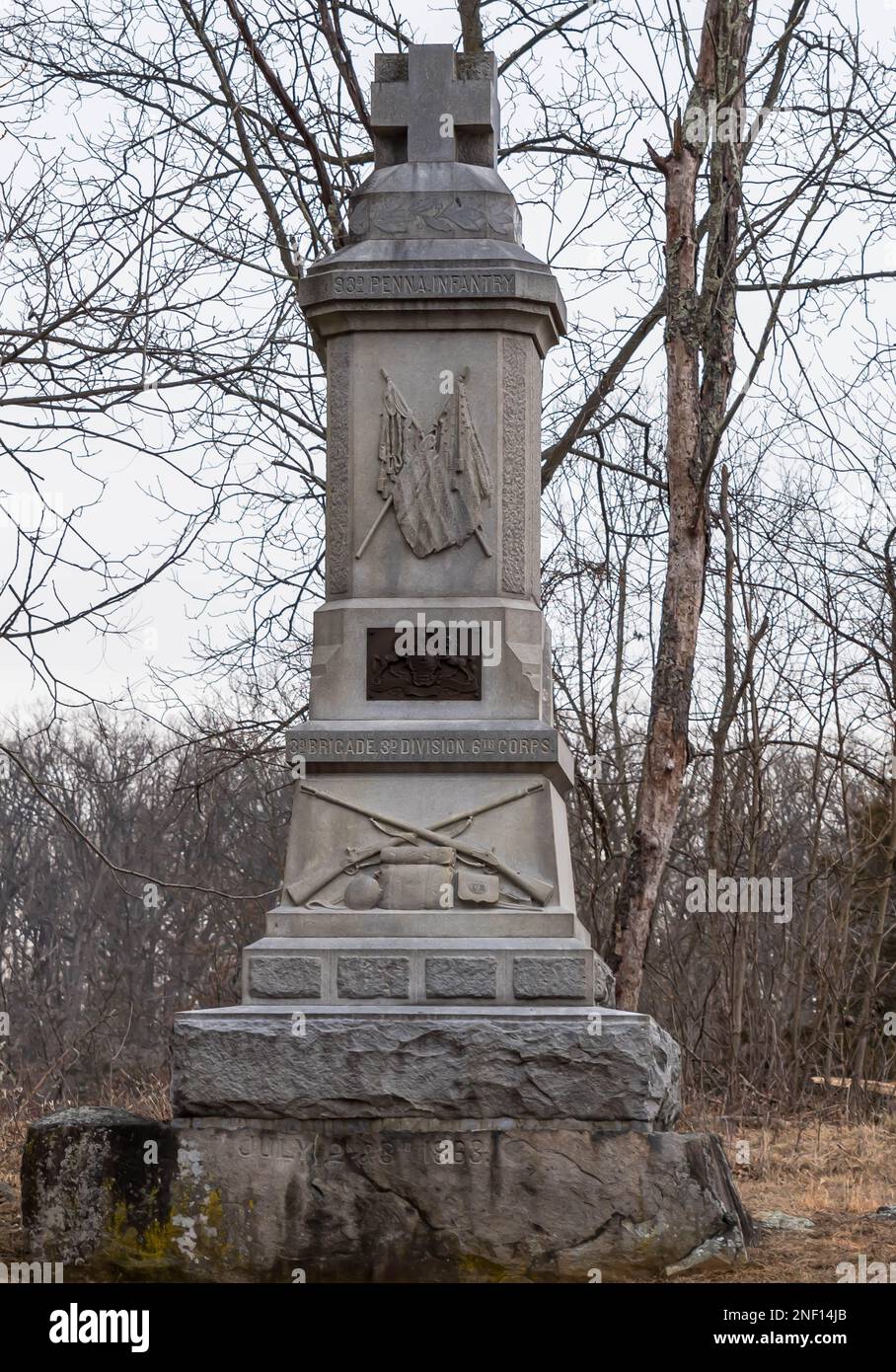 The 93rd Pennsylvania Infantry monument in the Gettysburg National ...
