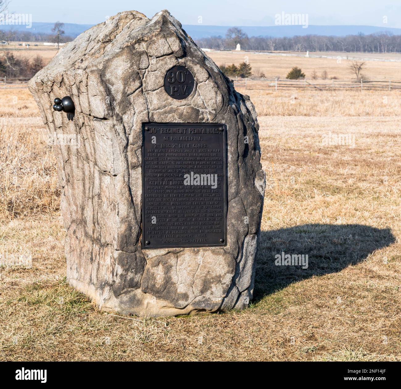 The 90th Regiment Pennsylvania Volunteers monument in the Gettysburg ...