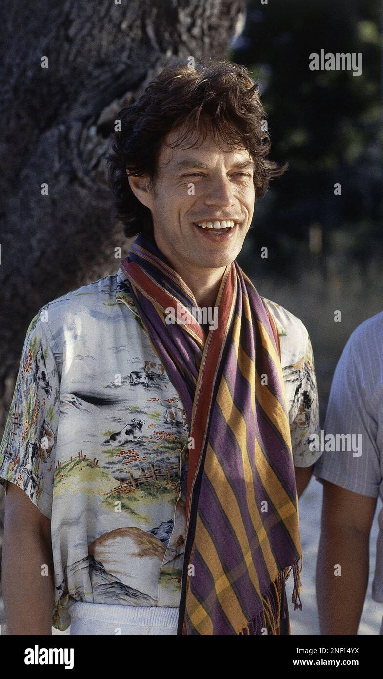 Rock musician Mick Jagger on the beach at St. Peter, Barbados, on Dec ...