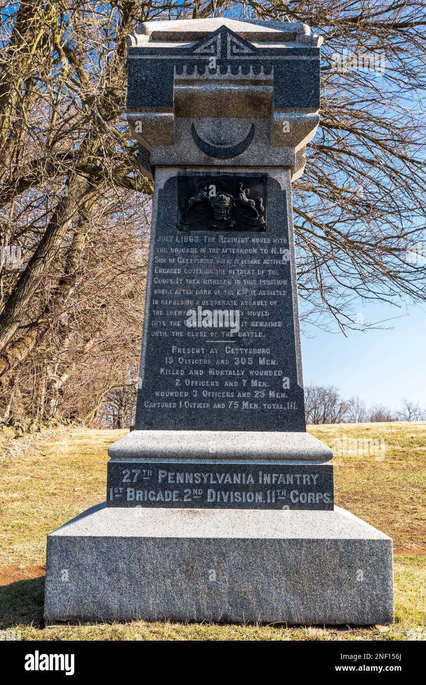 The 27th Pennsylvania Infantry monument in the Gettysburg National ...