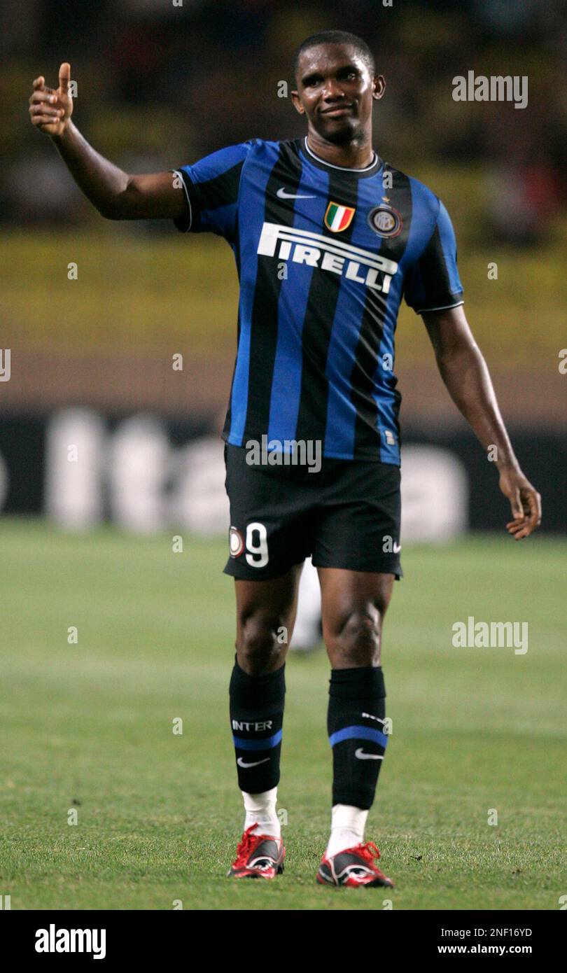 Inter Milan Samuel Eto gestures during their friendly soccer match ...