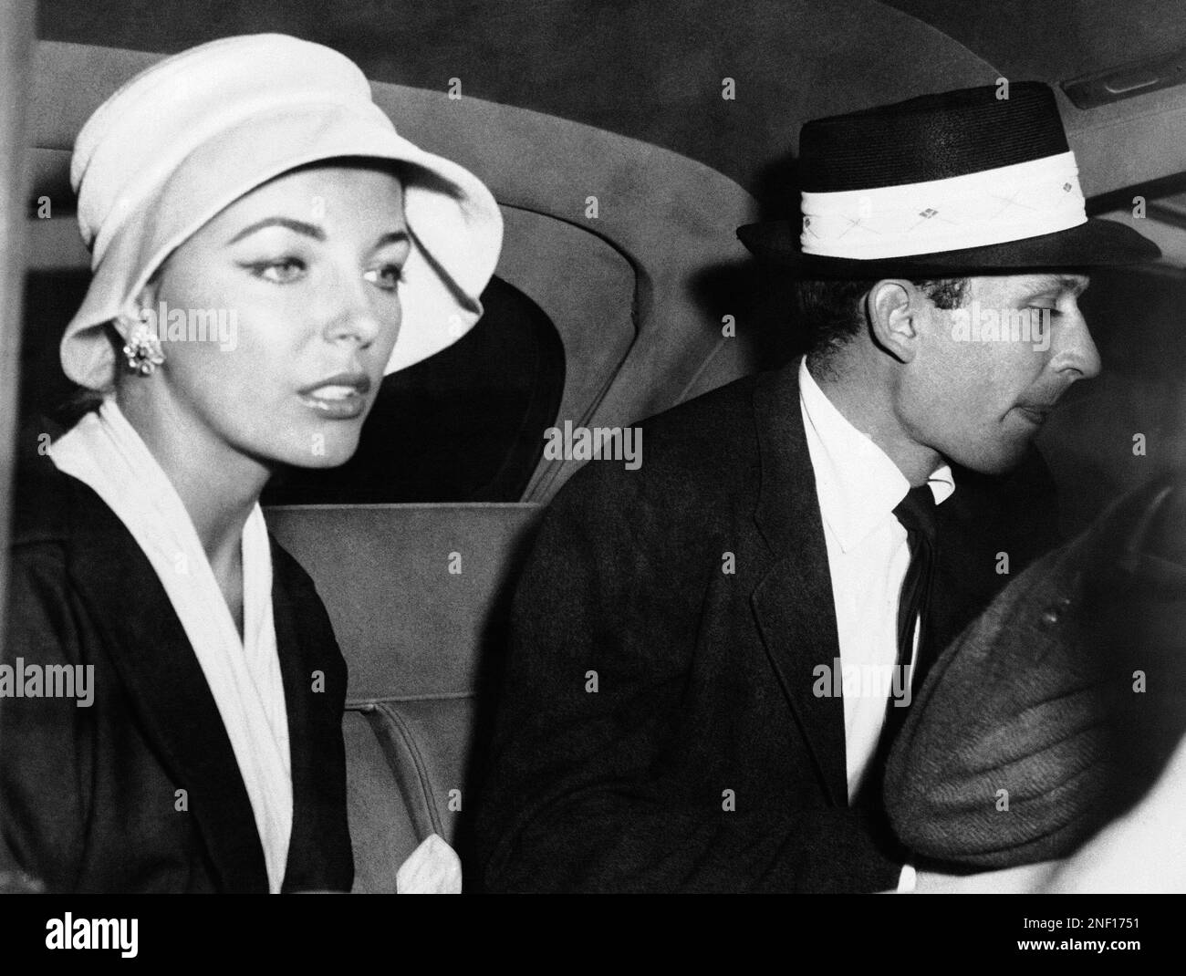 British actress Joan Collins sits in automobile with Arthur Loew,Jr ...