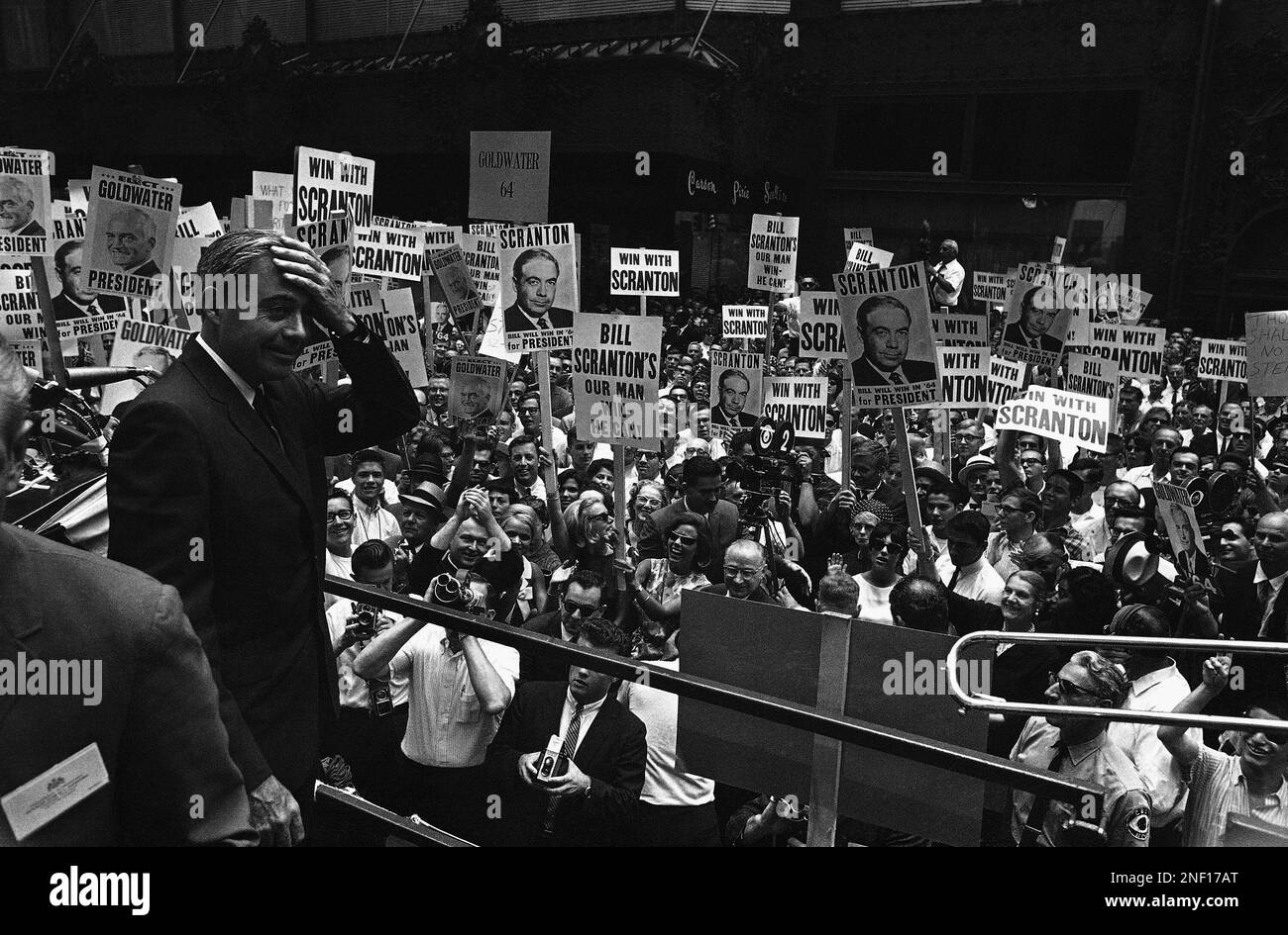Pennsylvania’s Gov. William Scranton puts a hand to his head as he ...