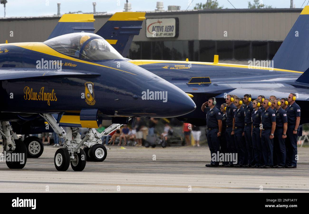 Blue Angel ground support crews send off aircraft to perform at the ...