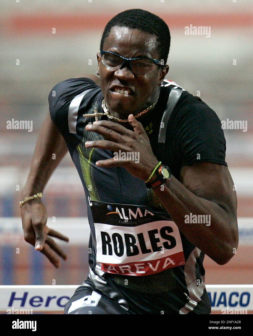 Dayron Robles of Cuba wins the 110m hurdles at the Herculis ...