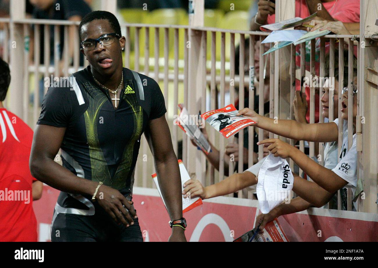 Dayron Robles of Cuba reacts after winning the 110m hurdles at the ...