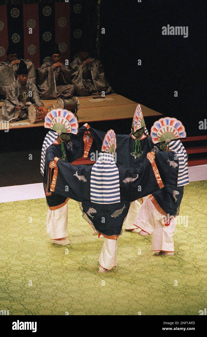 Members of the Japanese dance troupe performs the “Ranryo-o” during the ...
