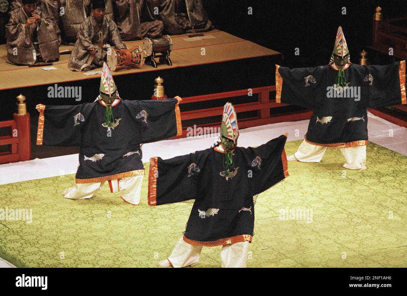 Members of the Japanese dance troupe performs the “Ranryo-o” during the ...