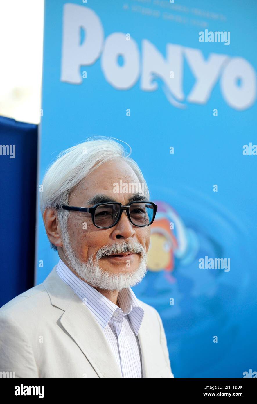 Hayao Miyazaki, director of the animated film "Ponyo," arrives at a ...