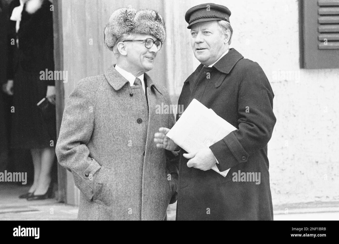 West German Chancellor Helmut Schmidt, right, and East German State and ...