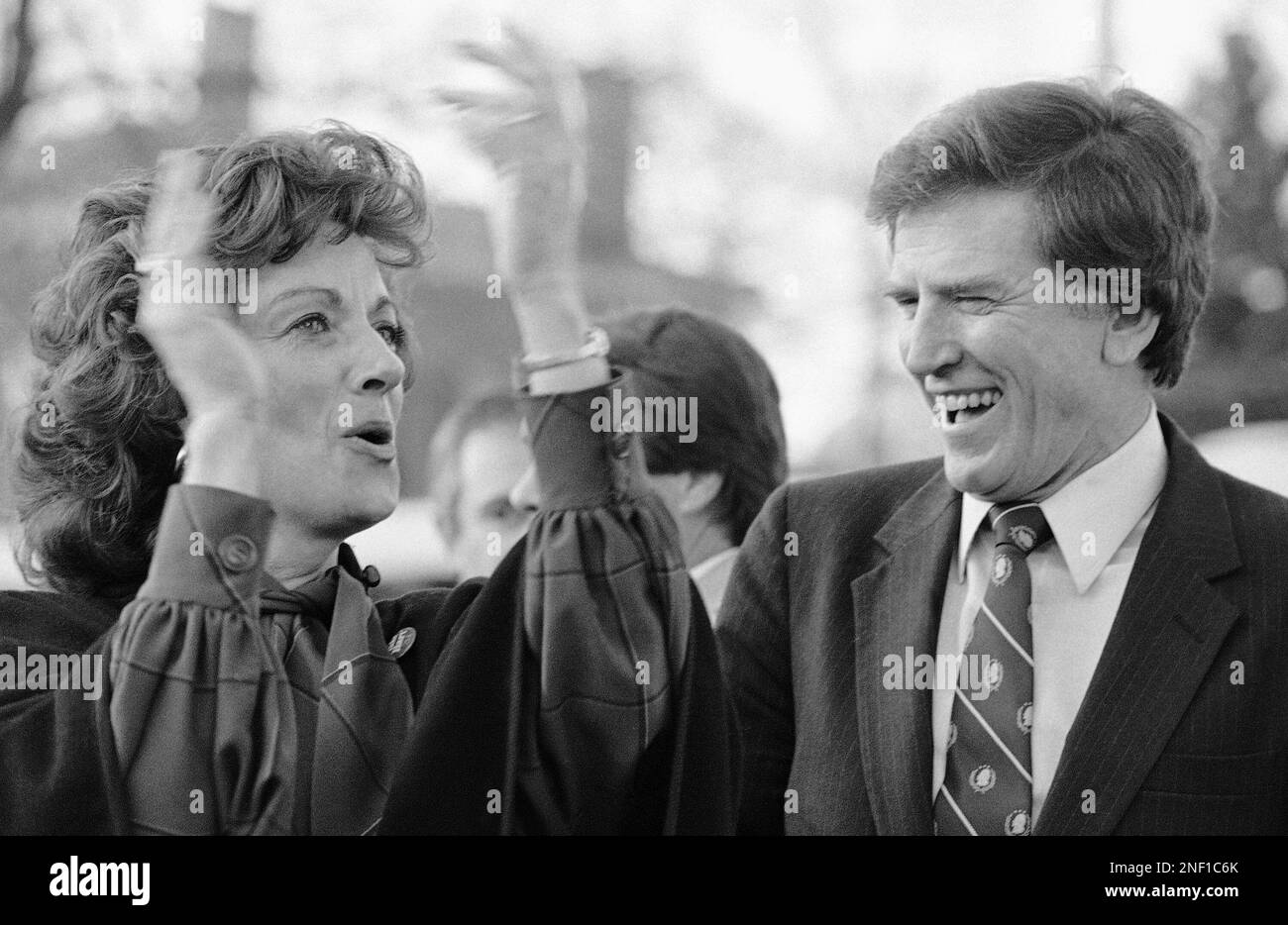 Lee Hart, wife of Gary Hart during introductions at a rally for her ...