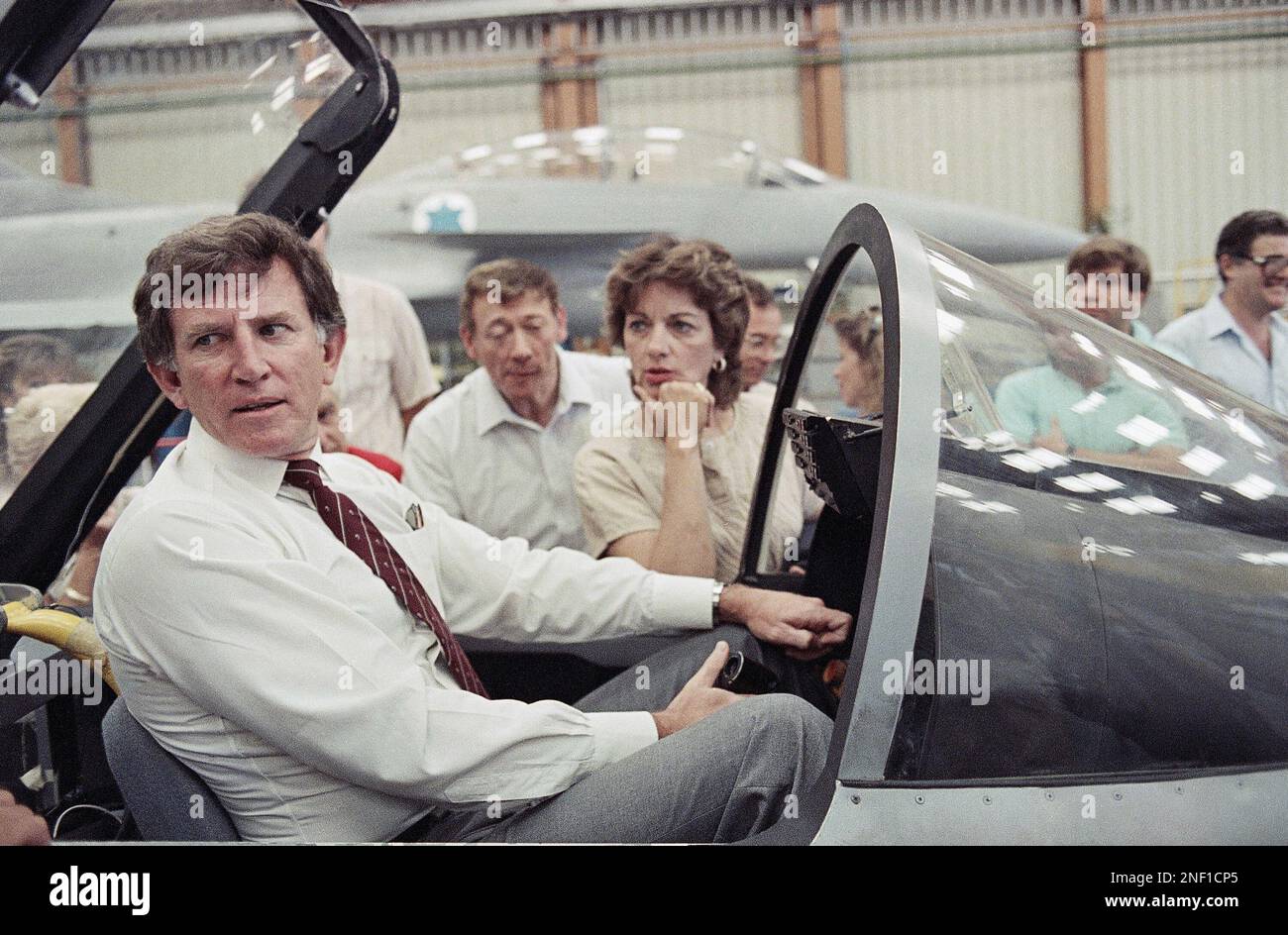 Senator Gary Hart, center, sits in the cockpit of Israel’s next ...