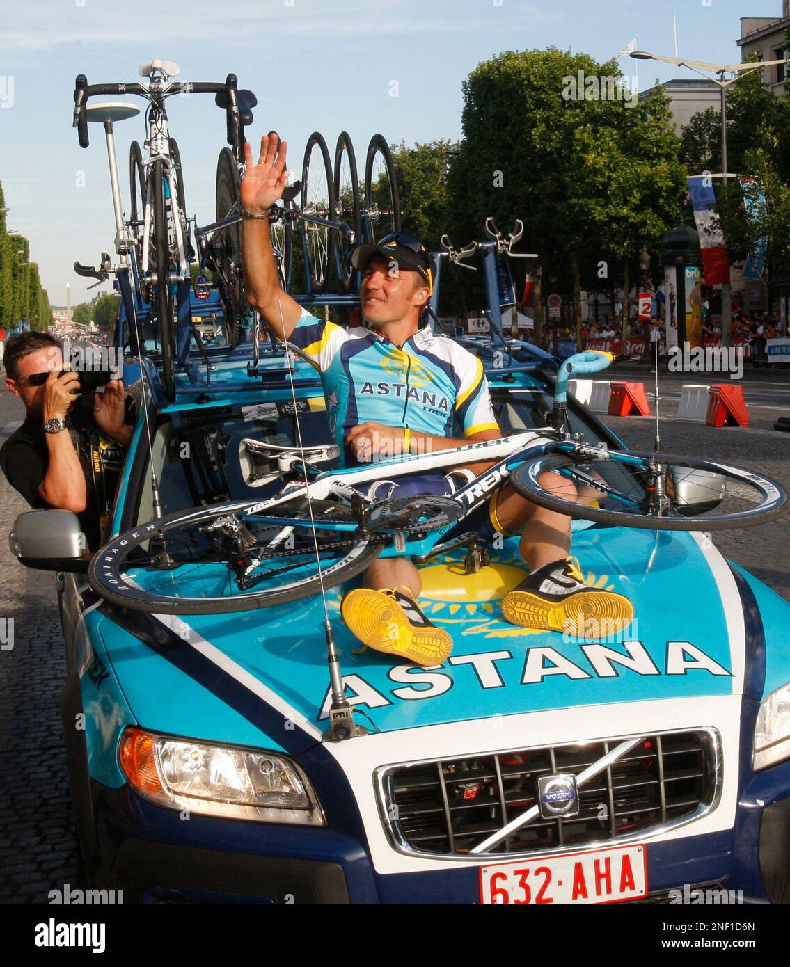 Sergio Paulinho of Portugal and his bicycle ride on the hood of his ...
