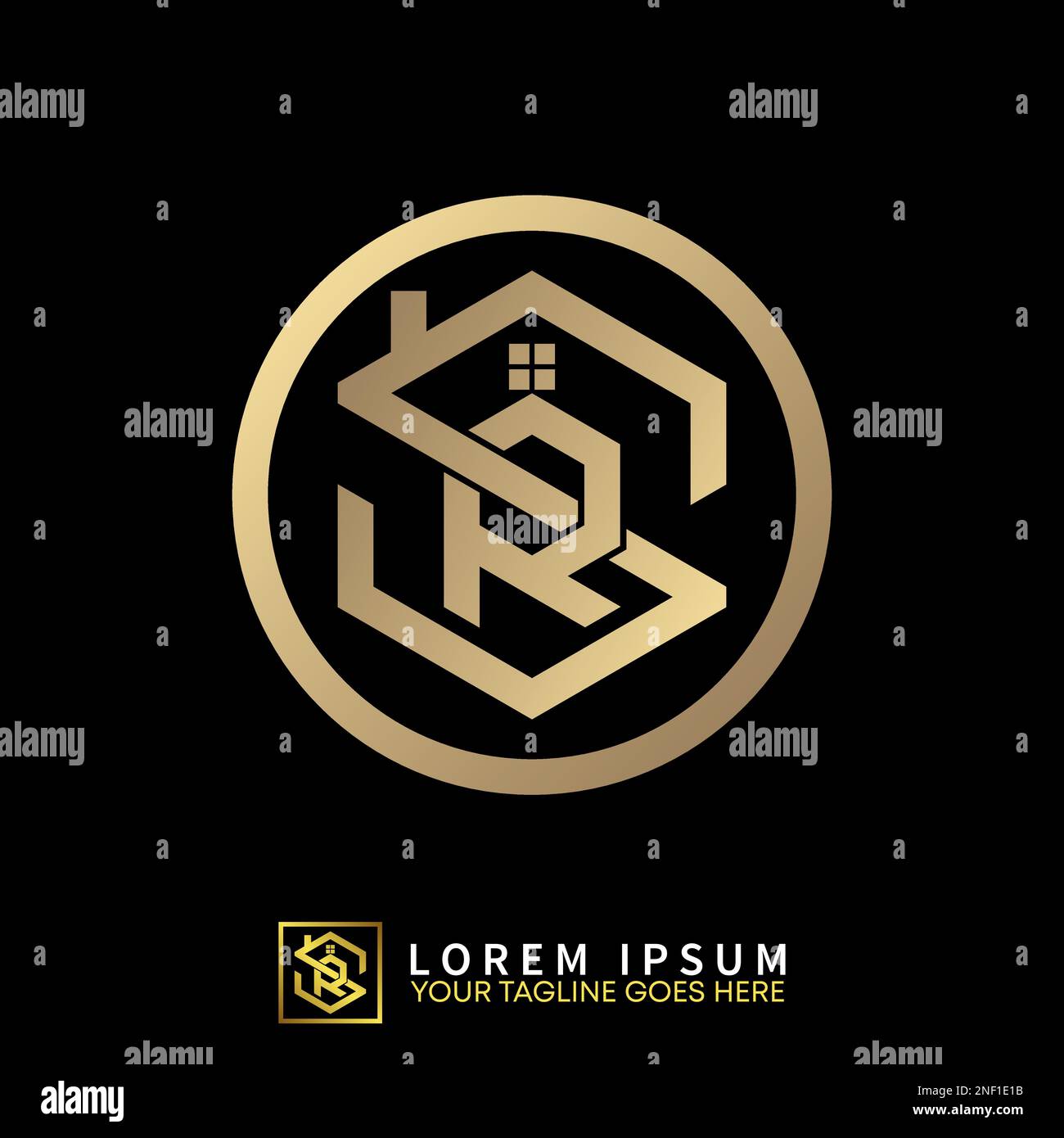 letter or word SR with roof house in square hexagon line image graphic ...