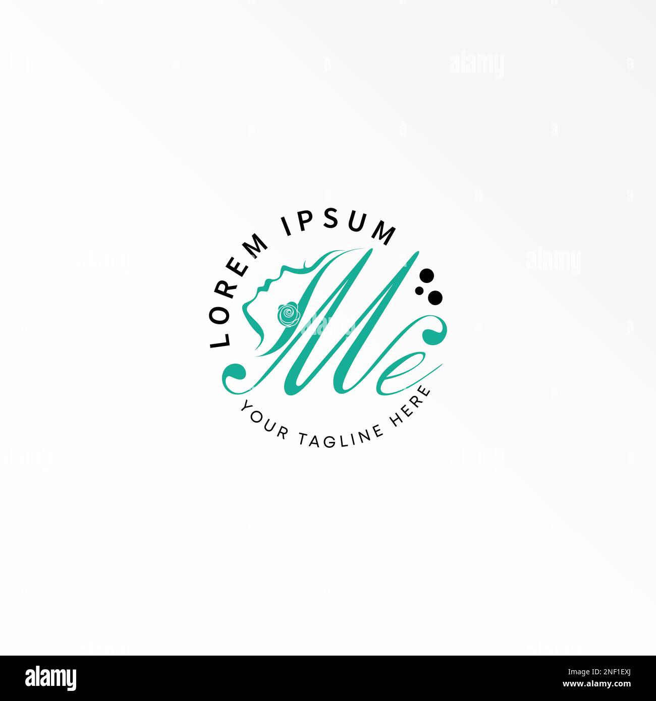 Letter ME latin font with woman face in emblem line art image graphic ...