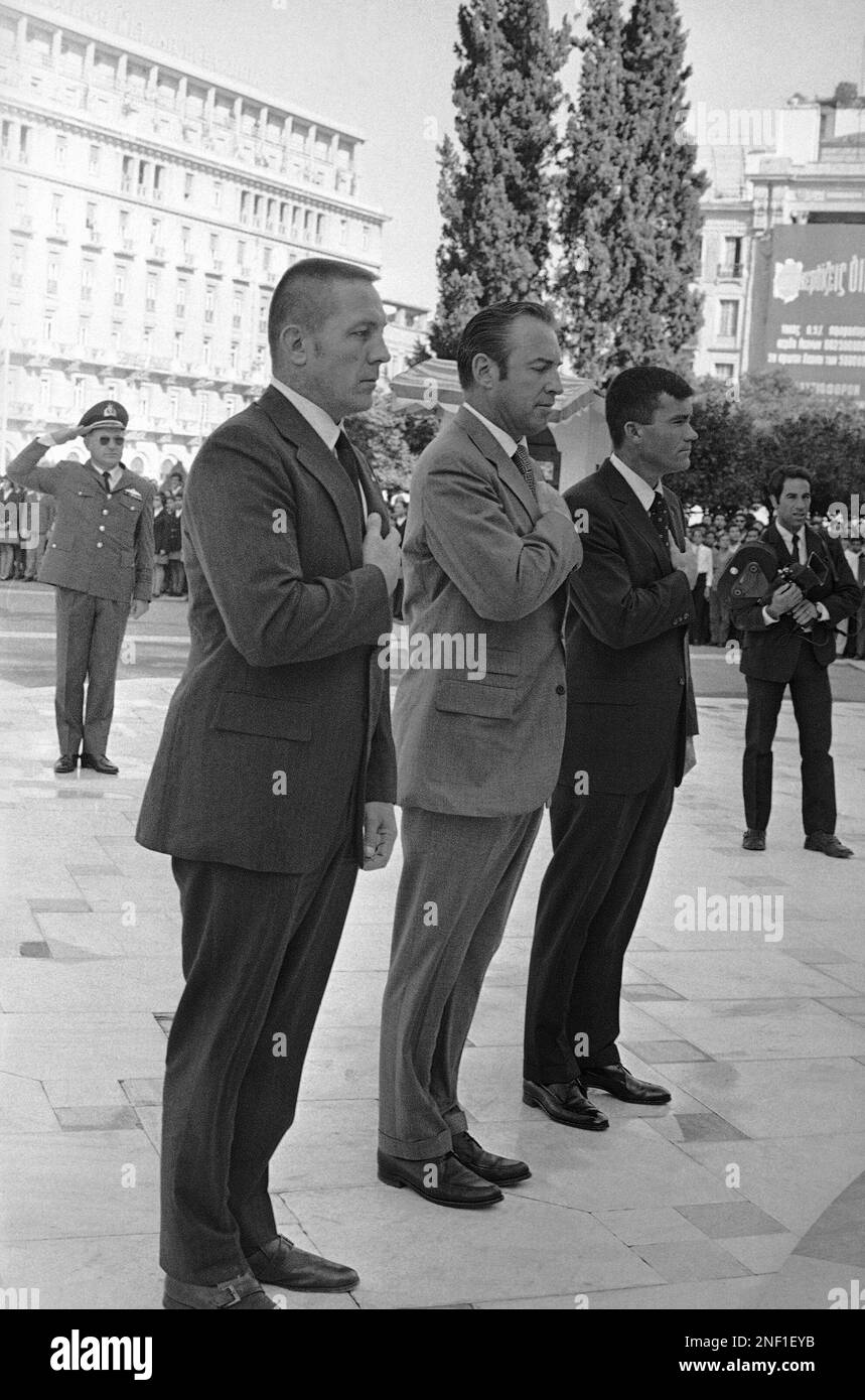 The three Astronauts of the Apollo 13 dramatic moonshot on Friday ...
