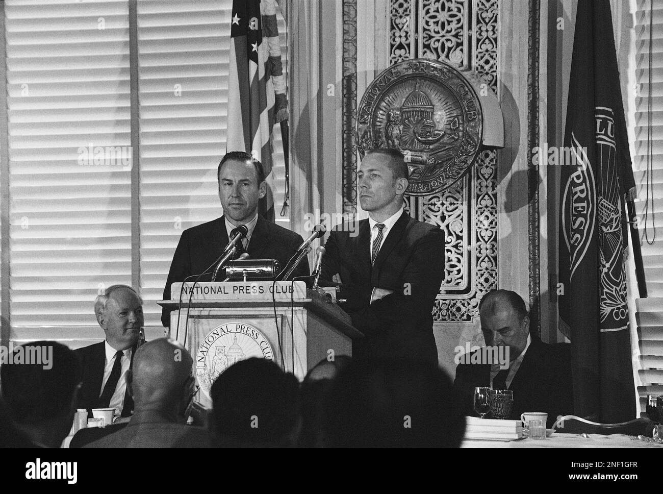 Apollo 13 astronauts James Lovell Jr., left, and John Swigert Jr ...