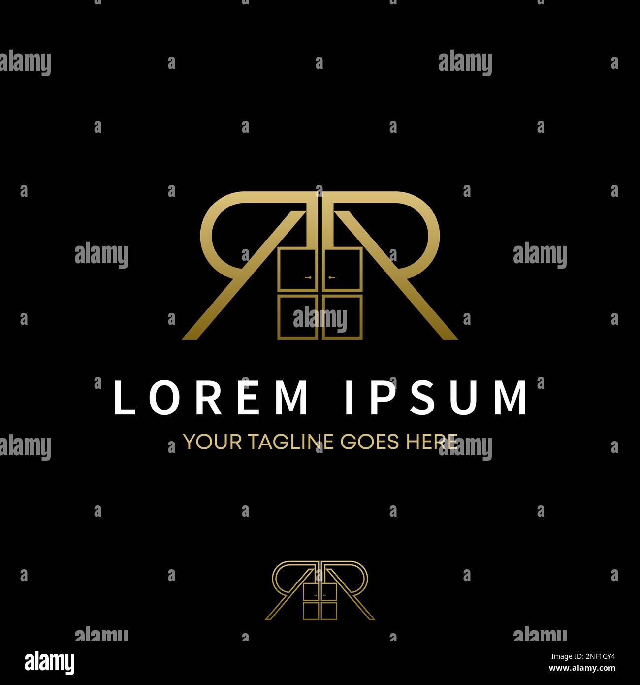 Roof house and letter RR or double R with window image graphic icon ...