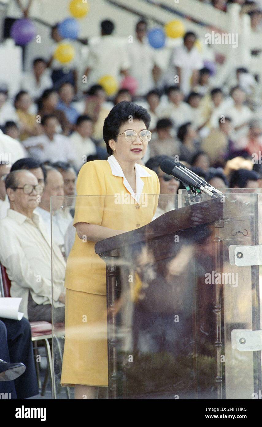 Speaking before bullet-proofed glass panels, President Corazon Aquino ...