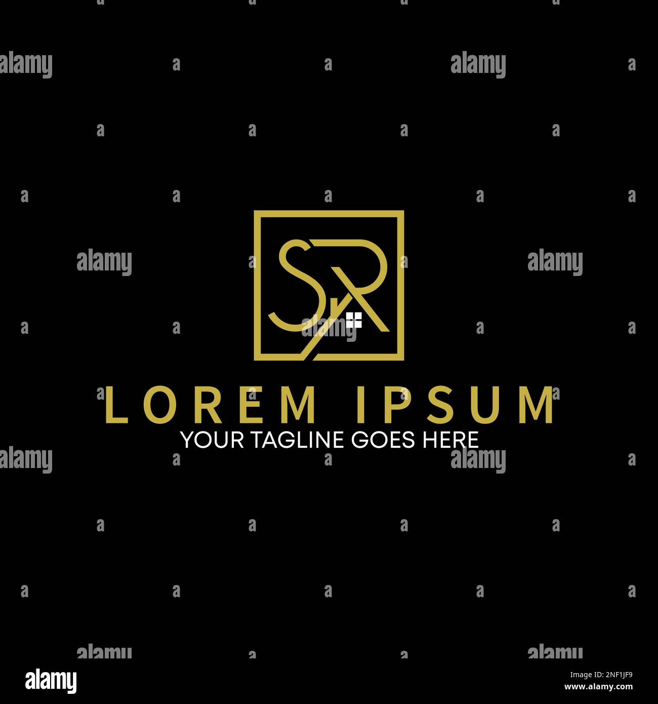 letter or word SR with roof house in square hexagon line image graphic ...