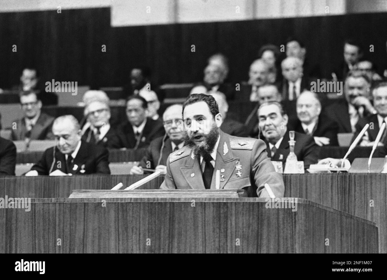Cuban premier Fidel Castro, center, is shown speaking at the Soviet ...